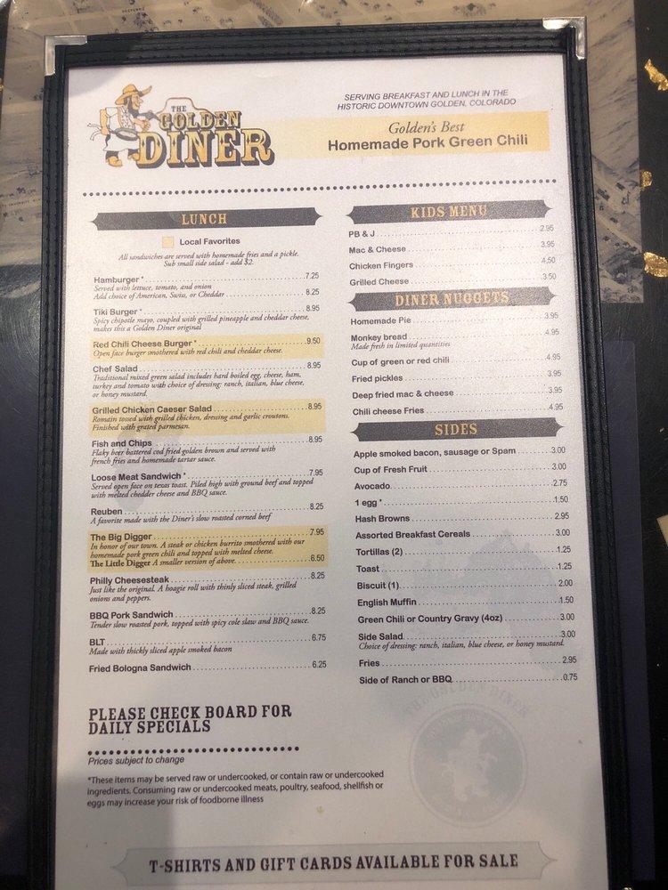 Menu at Golden Diner restaurant, Golden