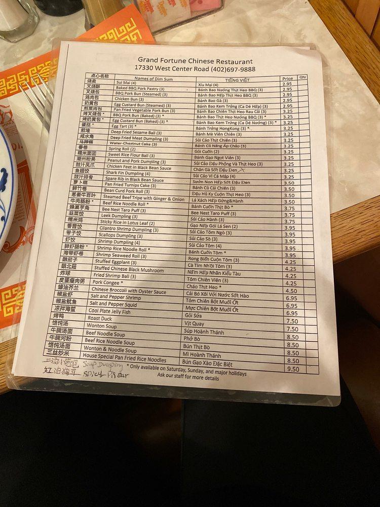 Menu at Grand Fortune restaurant, Omaha, W Center Rd Ste 106