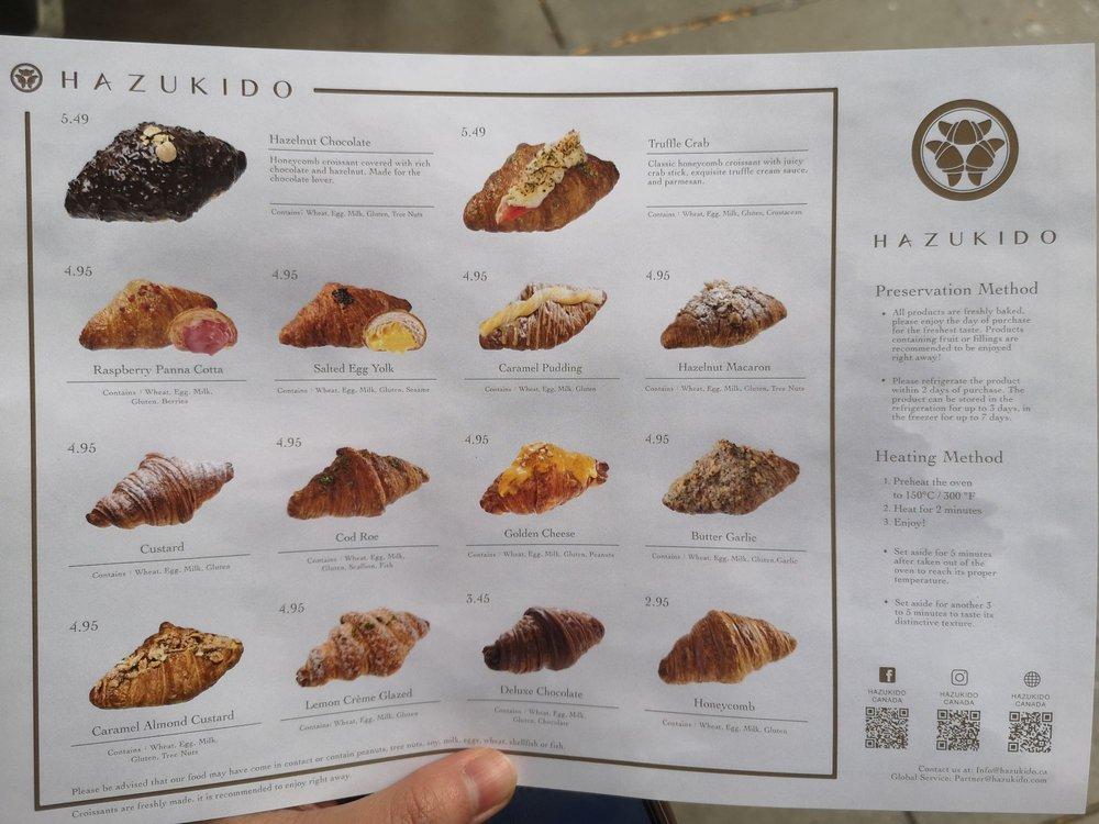 Menu at Hazukido (Atrium) cafe, Toronto