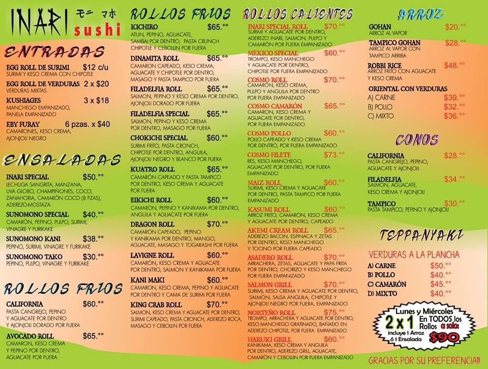 Carta del restaurante Inari Sushi, Apodaca, Plaza Elmol