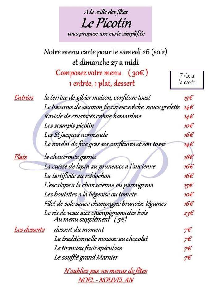 Menu au Le Picotin, Beaumont