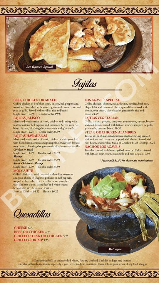 Menu at Los Agaves restaurant, White House