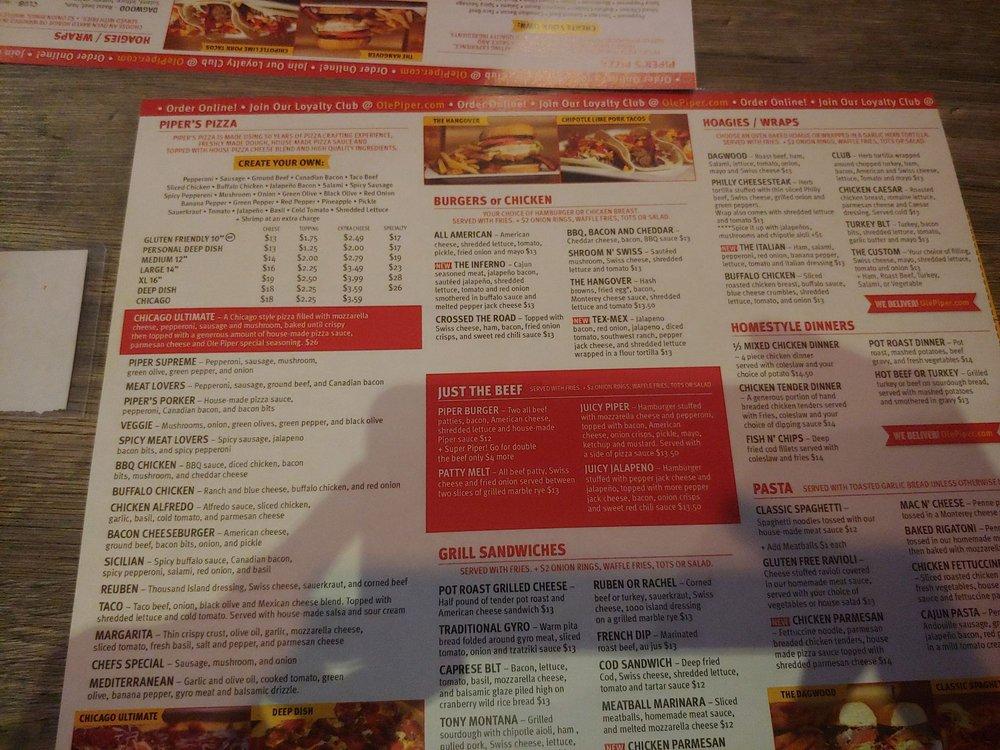 Menu at Ole Piper Family Restaurant & Sports Bar, Apple Valley