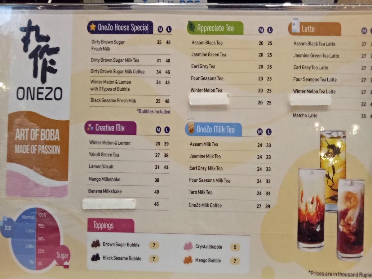 Menu at OneZo Puri Indah Mall cafe, West Jakarta