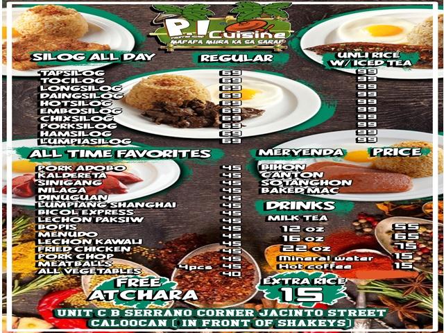 Menu at Philippine Island Cuisine restaurant, Caloocan