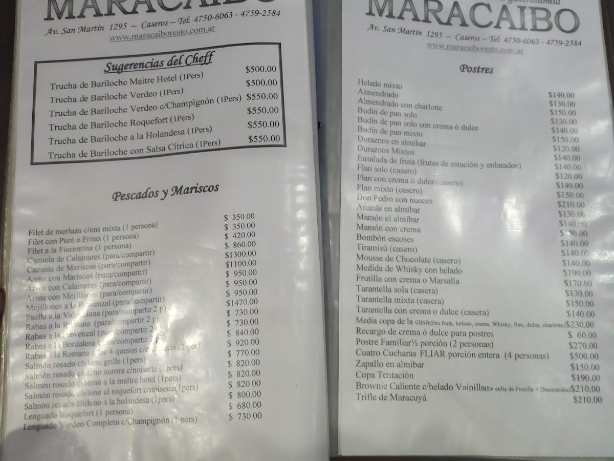 Menu at Restó MARACAIBO restaurant, Caseros