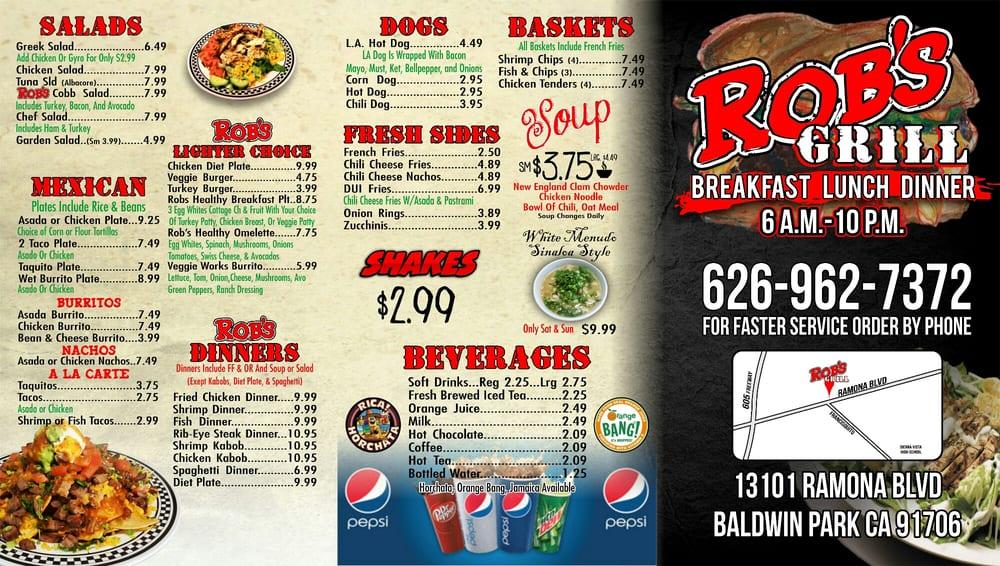 Menu at Rob's Grill restaurant, Baldwin Park