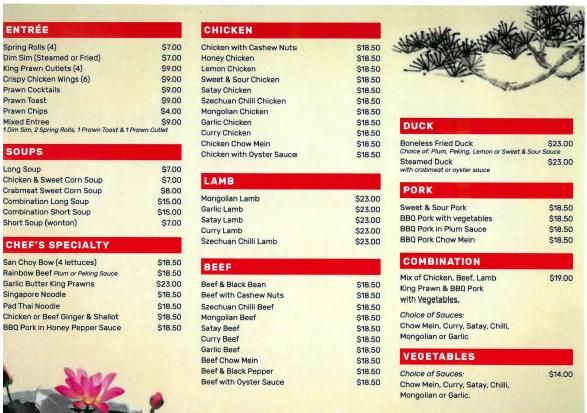 Menu at Tewantin Noosa Bowls Club, Tewantin
