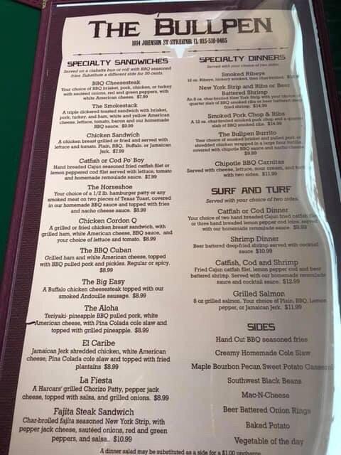 Menu at The Bullpen pub & bar, Streator