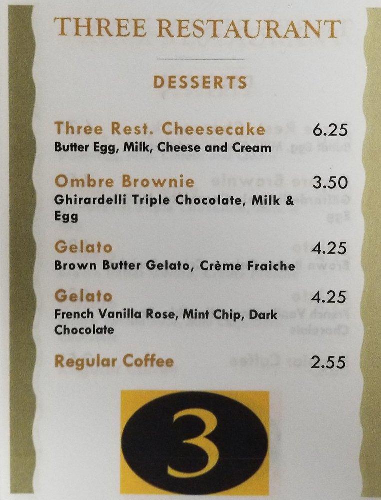Menu at Three Italian Restaurant, Fairfield