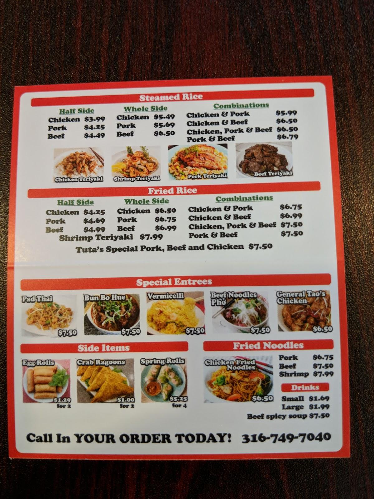 Menu at Tuta's Teriyaki restaurant, Wichita, 929 N Broadway