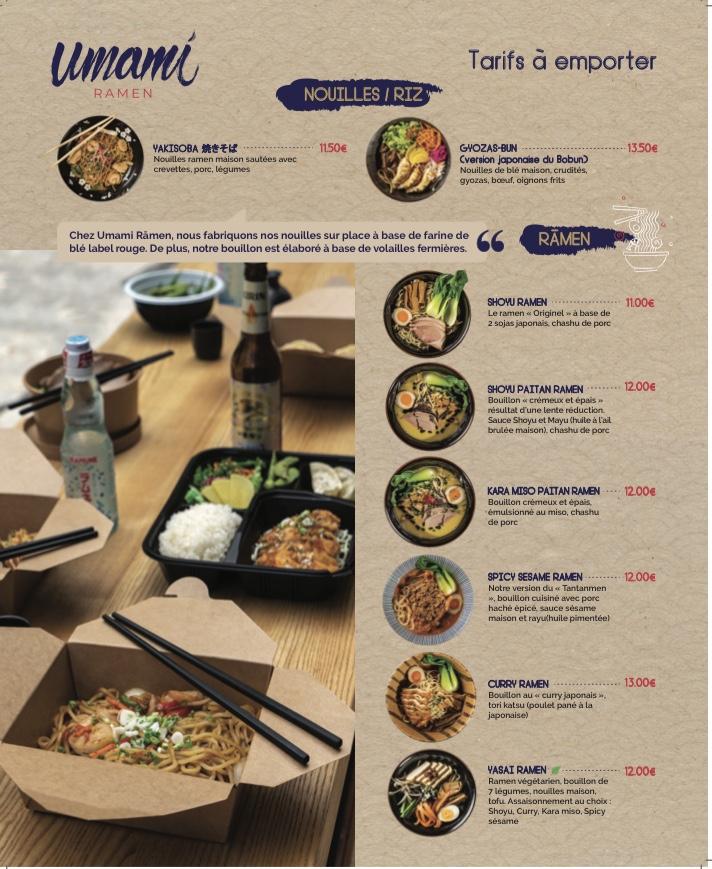 Menu at Umami ramen restaurant, Bordeaux