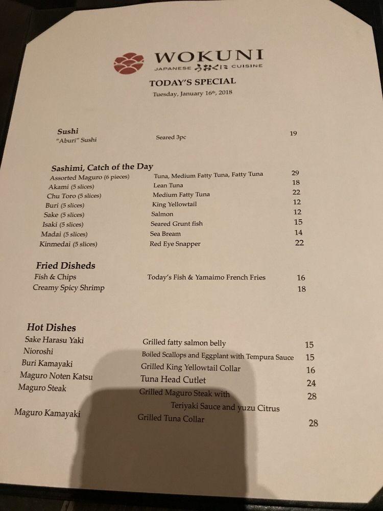 Menu at WOKUNI restaurant, West New York