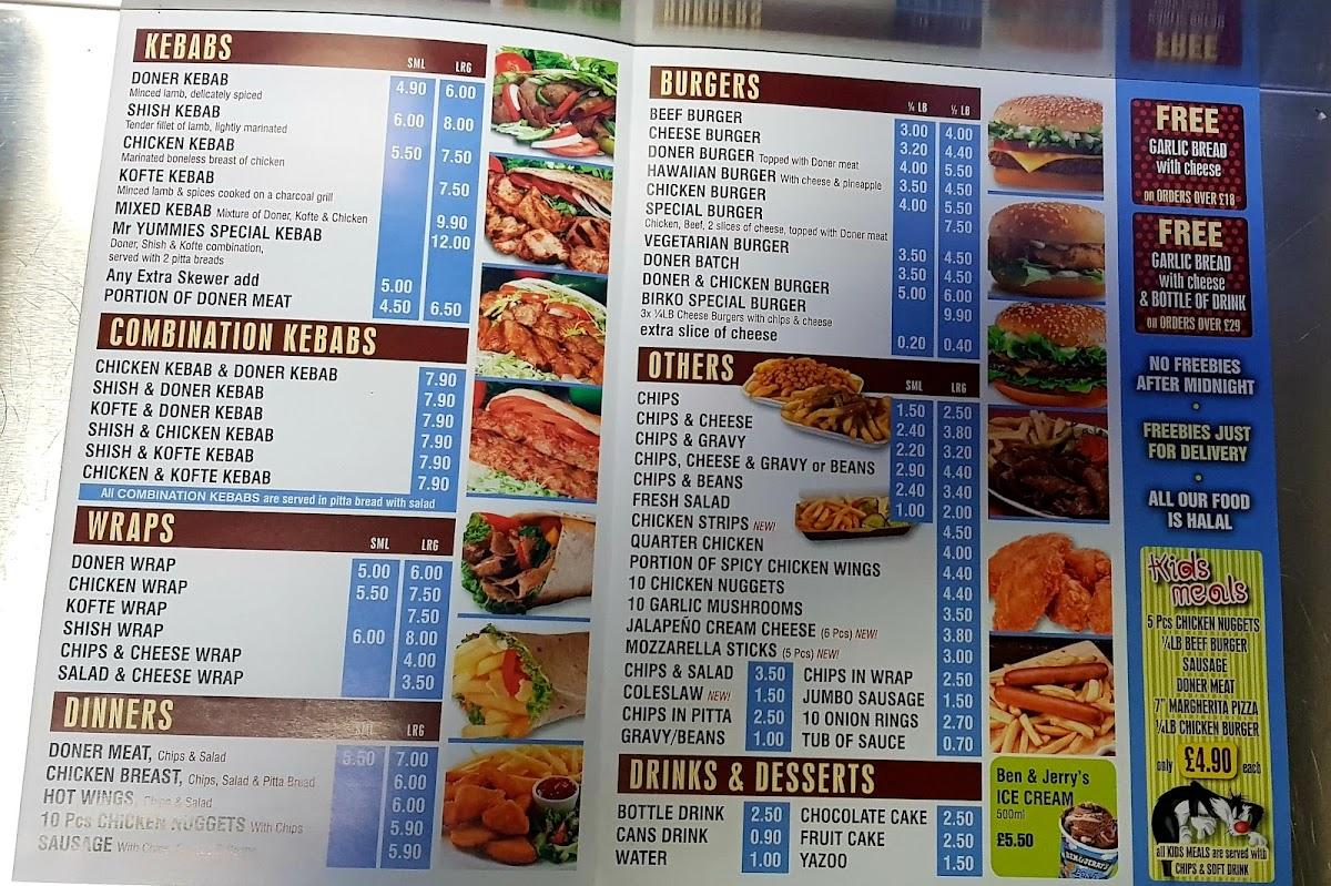 Menu at Yummies fast food, Birkenhead