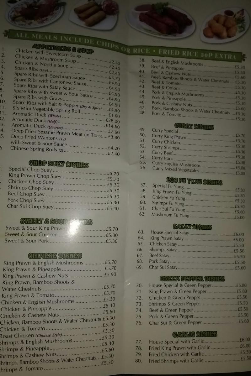 Menu at A Lo chop suey house fast food, Houghton le Spring