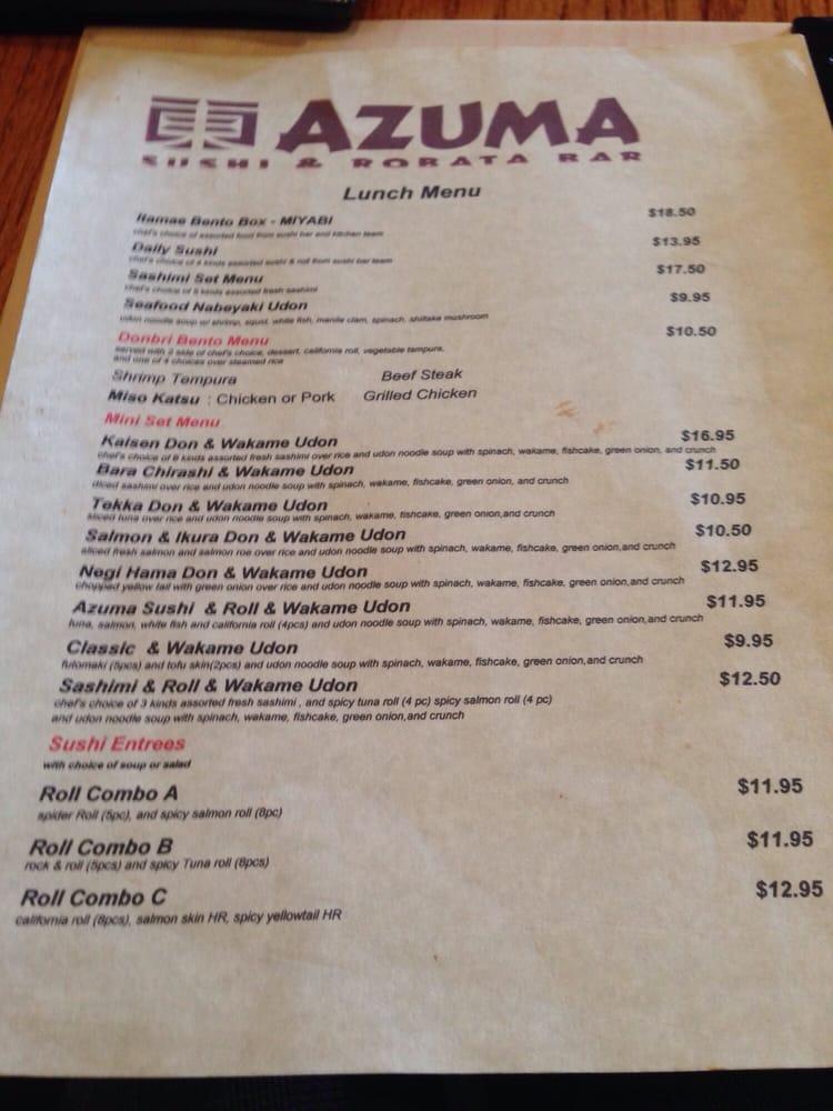 Carta del restaurante Azuma, Houston, Kirby Dr