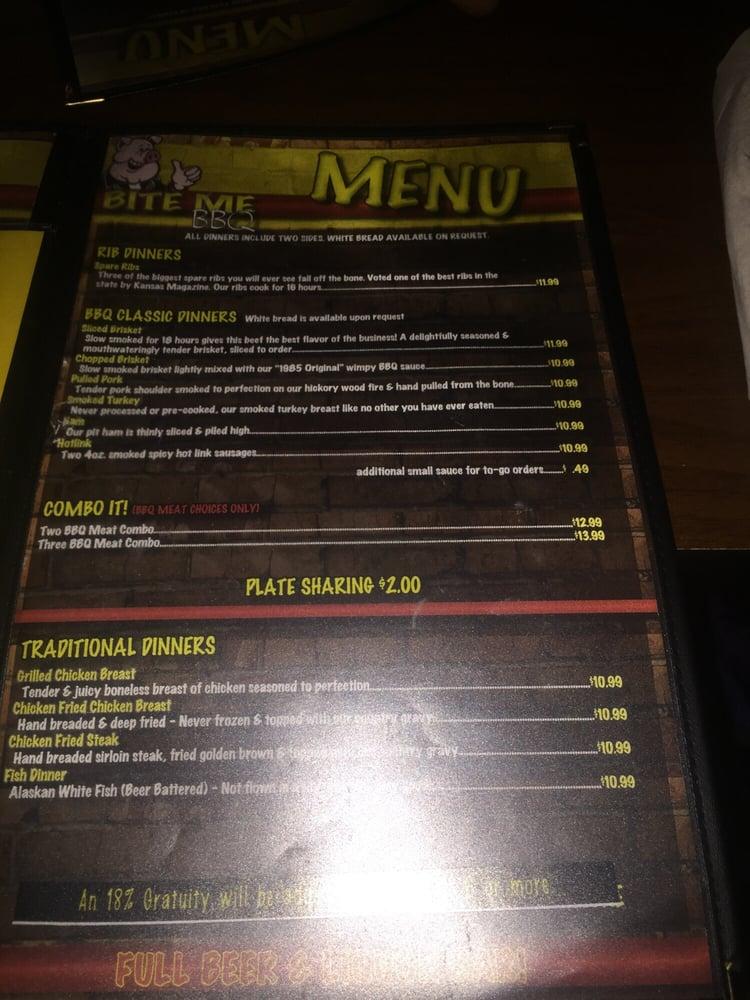 Menu at Bite Me BBQ, Wichita
