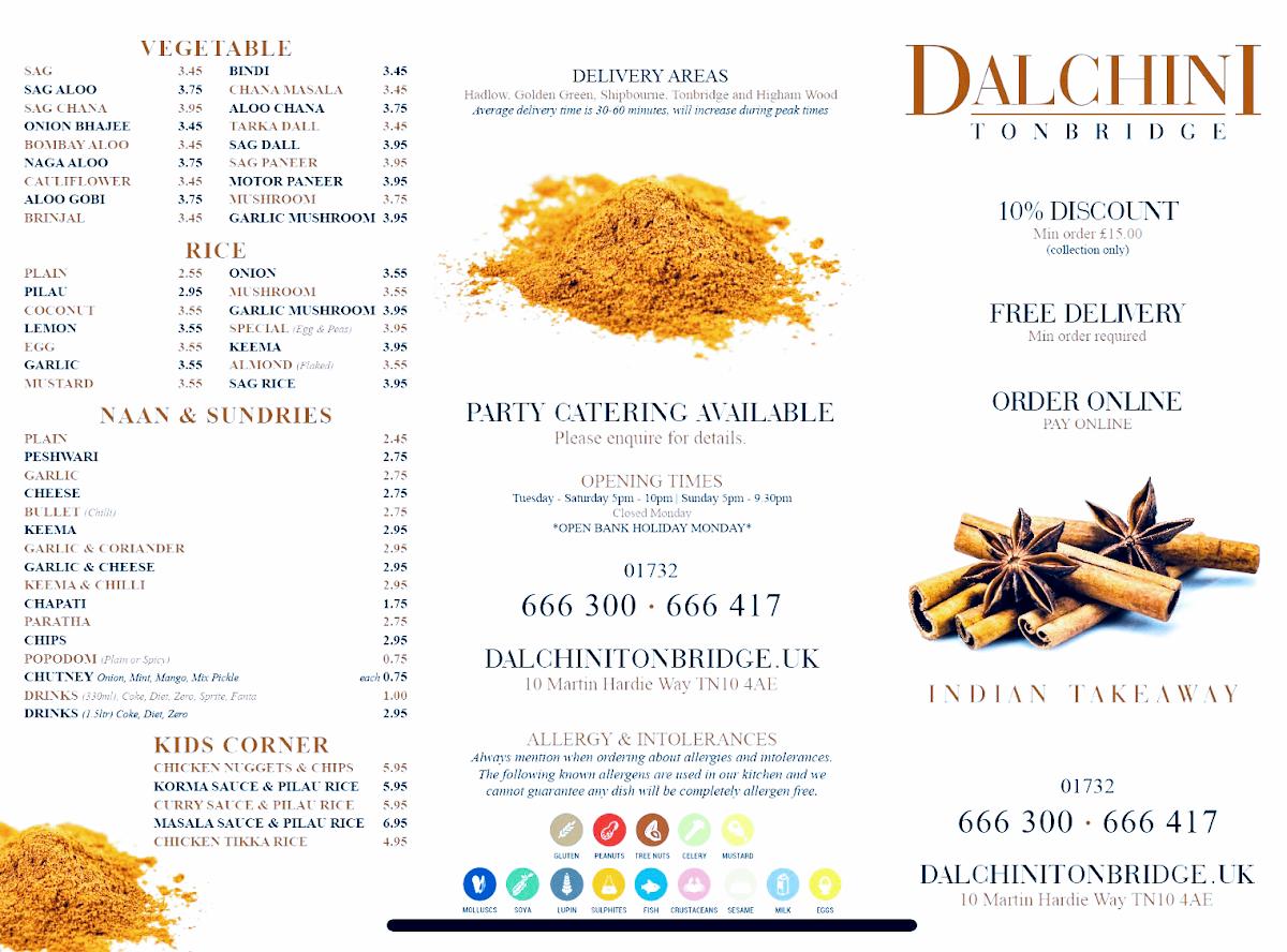 Menu at Dalchini tonbridge Indian take away restaurant, Tonbridge