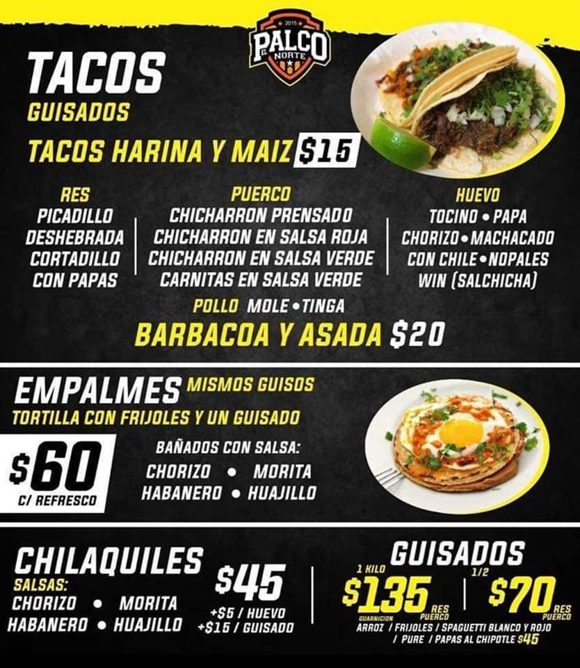 Carta de El Palco Bar & Grill, Nuevo Laredo