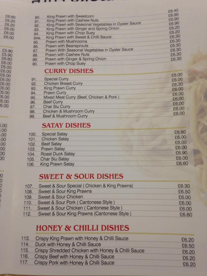 Menu at Flying Dragon Carry Out fast food, Stirling