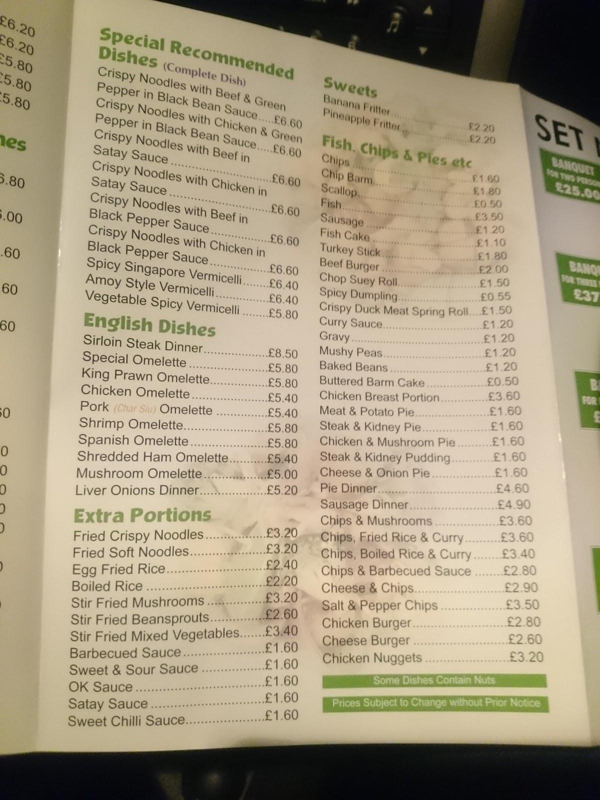 Menu at Golden City restaurant, Warrington, 13 Liverpool Rd