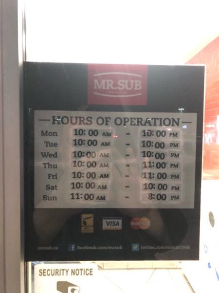 Menu at Mr.Sub restaurant, Brantford, 410 Fairview Dr