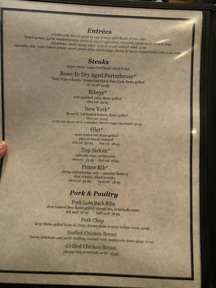 Menu at Montana's steakhouse, Lake Havasu City