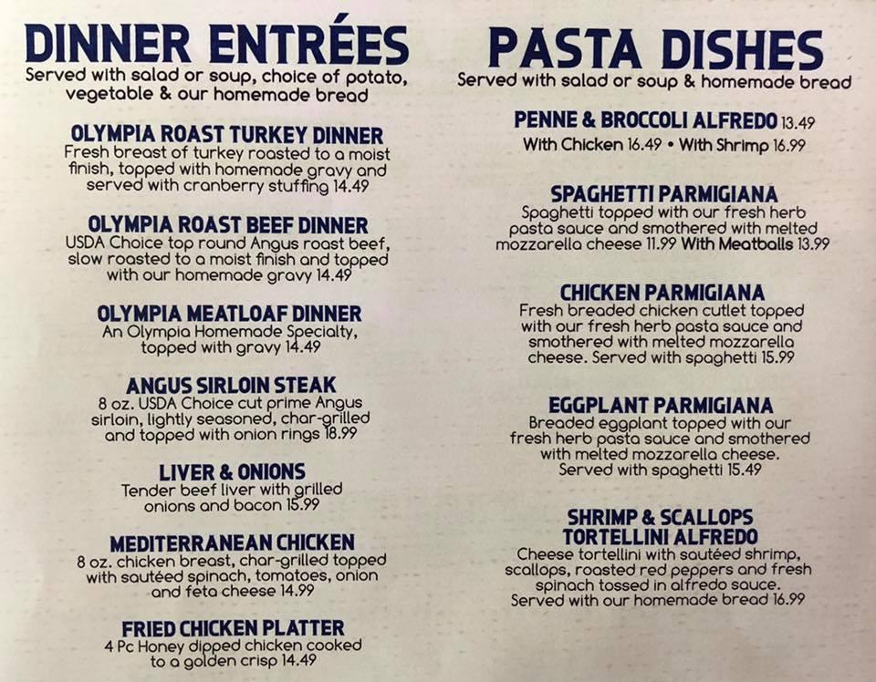 Menu at Olympia Restaurant, North Tonawanda