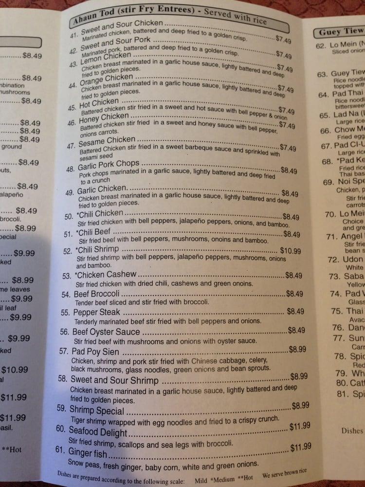 Menu at Thai City restaurant, Portales