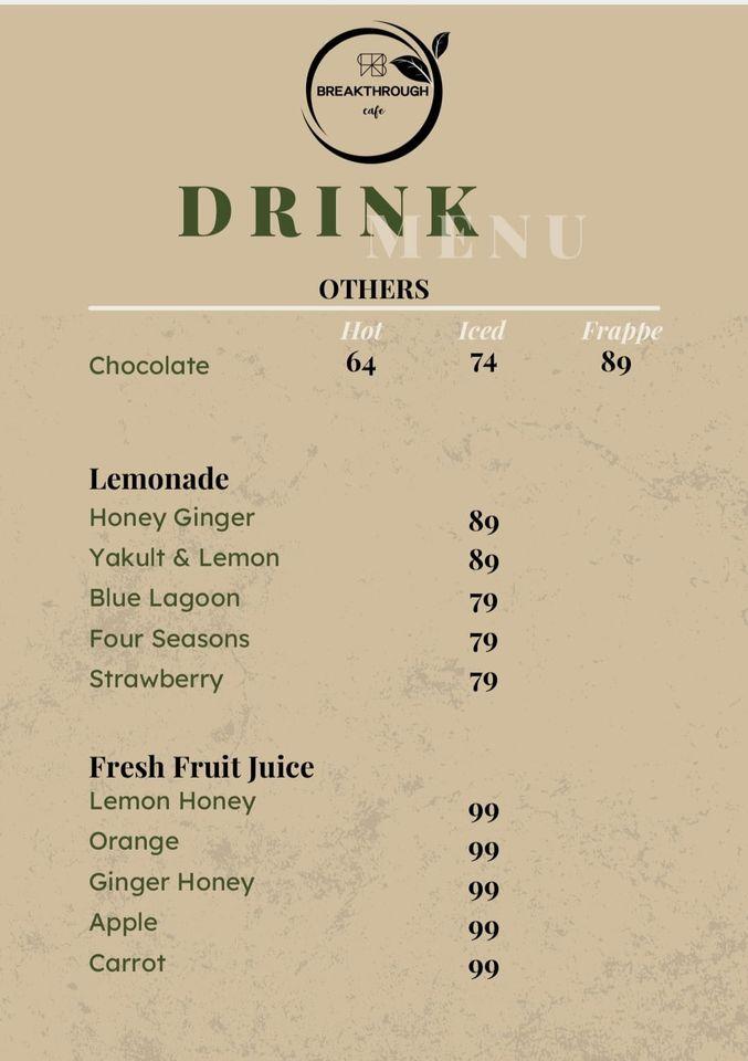 Menu at Breakthrough Cafe, Pagadian City