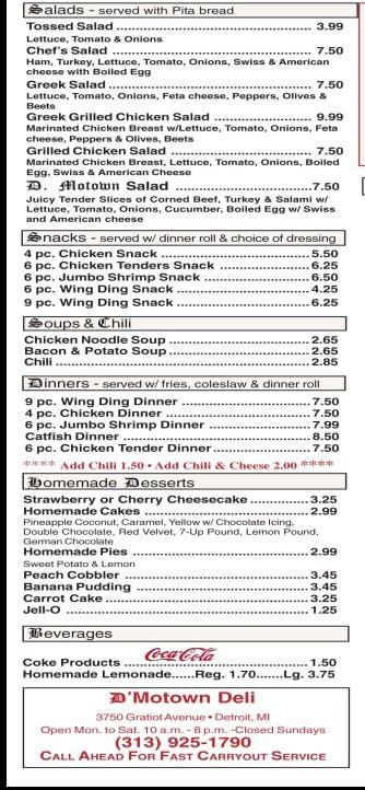 Menu at D.Motown Deli & Food Truck restaurant, Detroit
