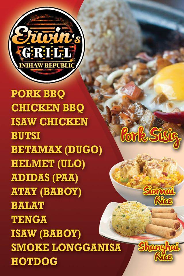 Menu at Erwin's Grill Inihaw Republic, Lucena