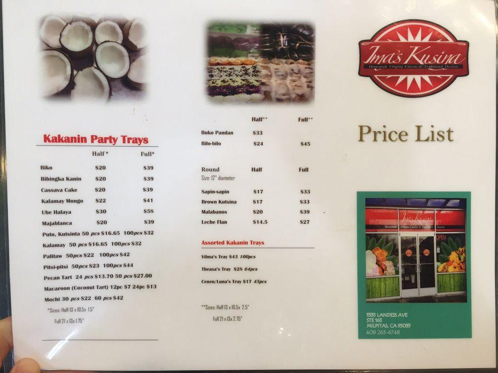 Menu at Ima's Kusina restaurant, Concord, 2030 Diamond Blvd