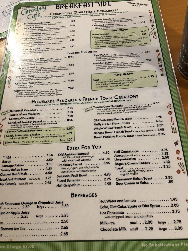 Menu at Original Greenbay Cafe, Winnetka