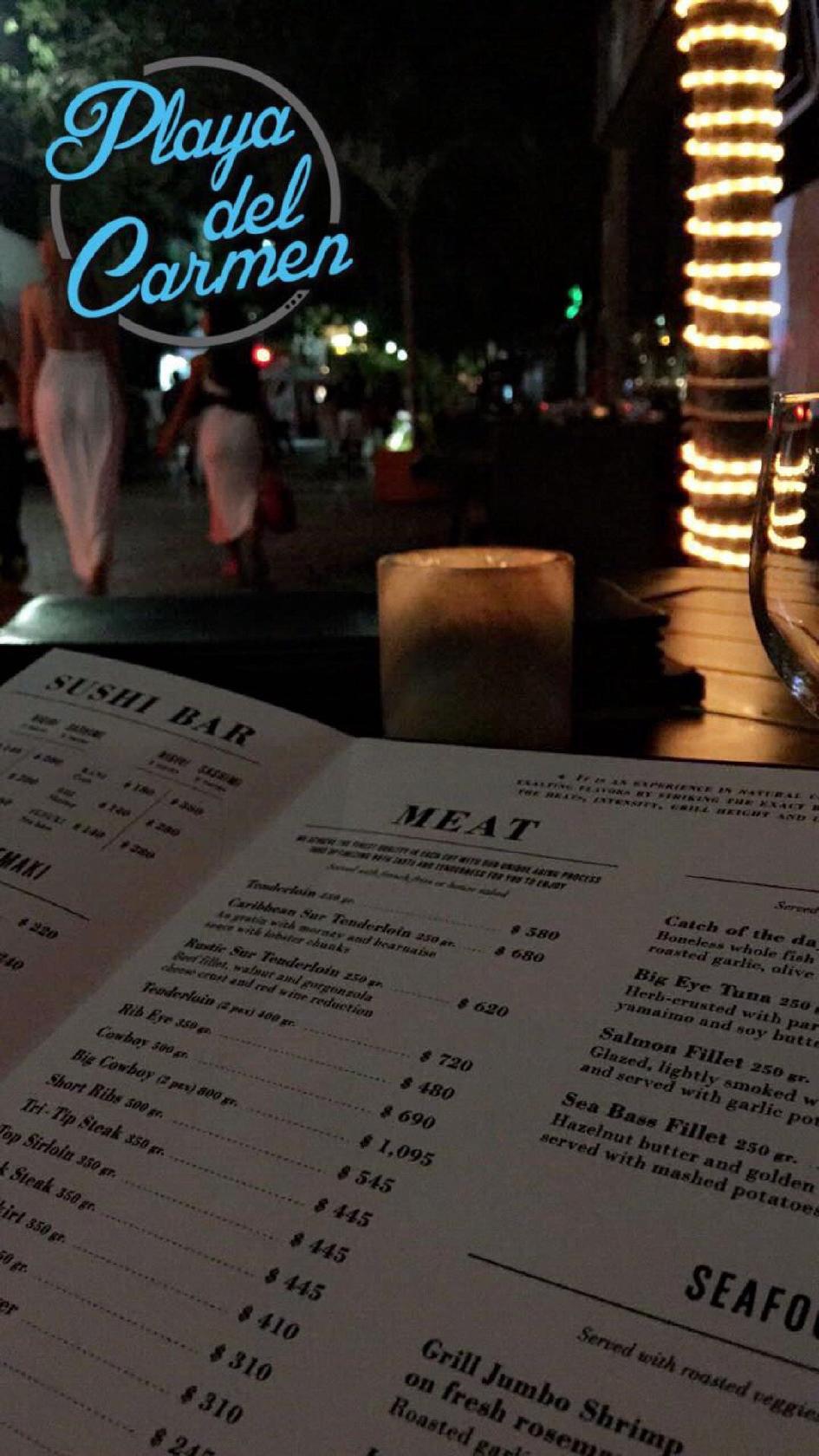 Menu at Sur Steakhouse, Playa del Carmen