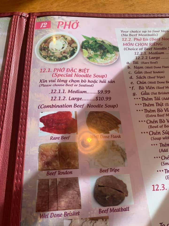 Menu at Viet Huong Restaurant, Richmond