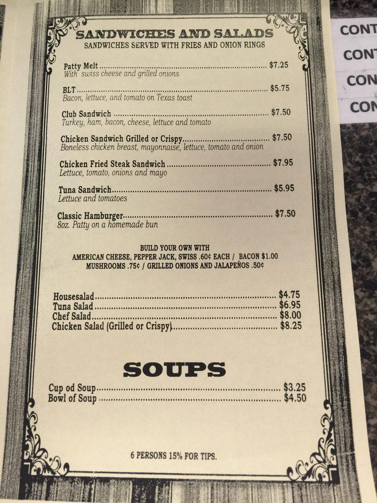 Menu at Bailey's Cafe, Ennis