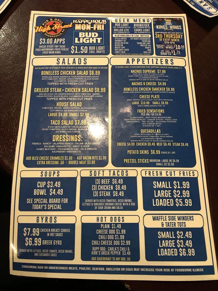 Menu at High Street Pub & Grill, Sharpsville