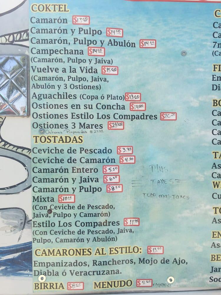 Menu at Mariscos Los Compadres restaurant, Dinuba