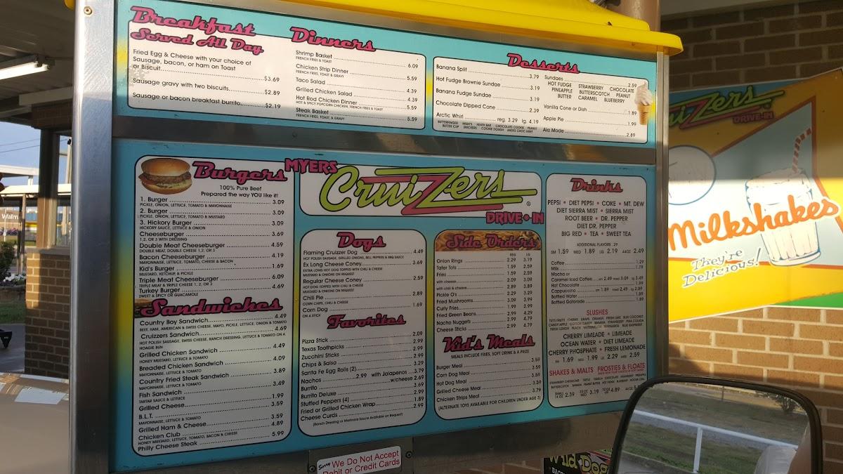 Menu at Myers Cruizzers Drive-In restaurant, Mena, 409 US-71