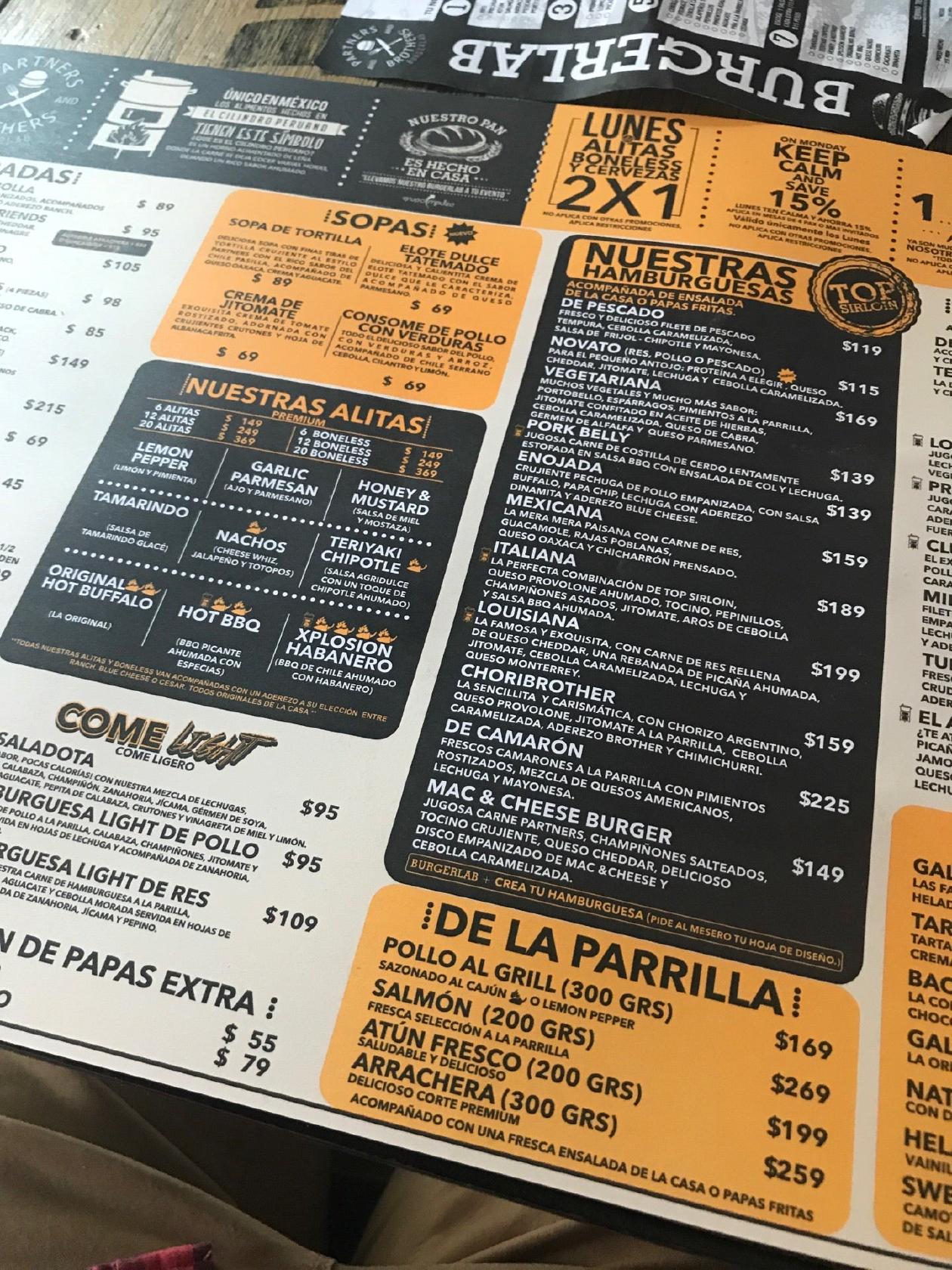 Menu at Club Roma, Mexico City, Calle de Durango 175