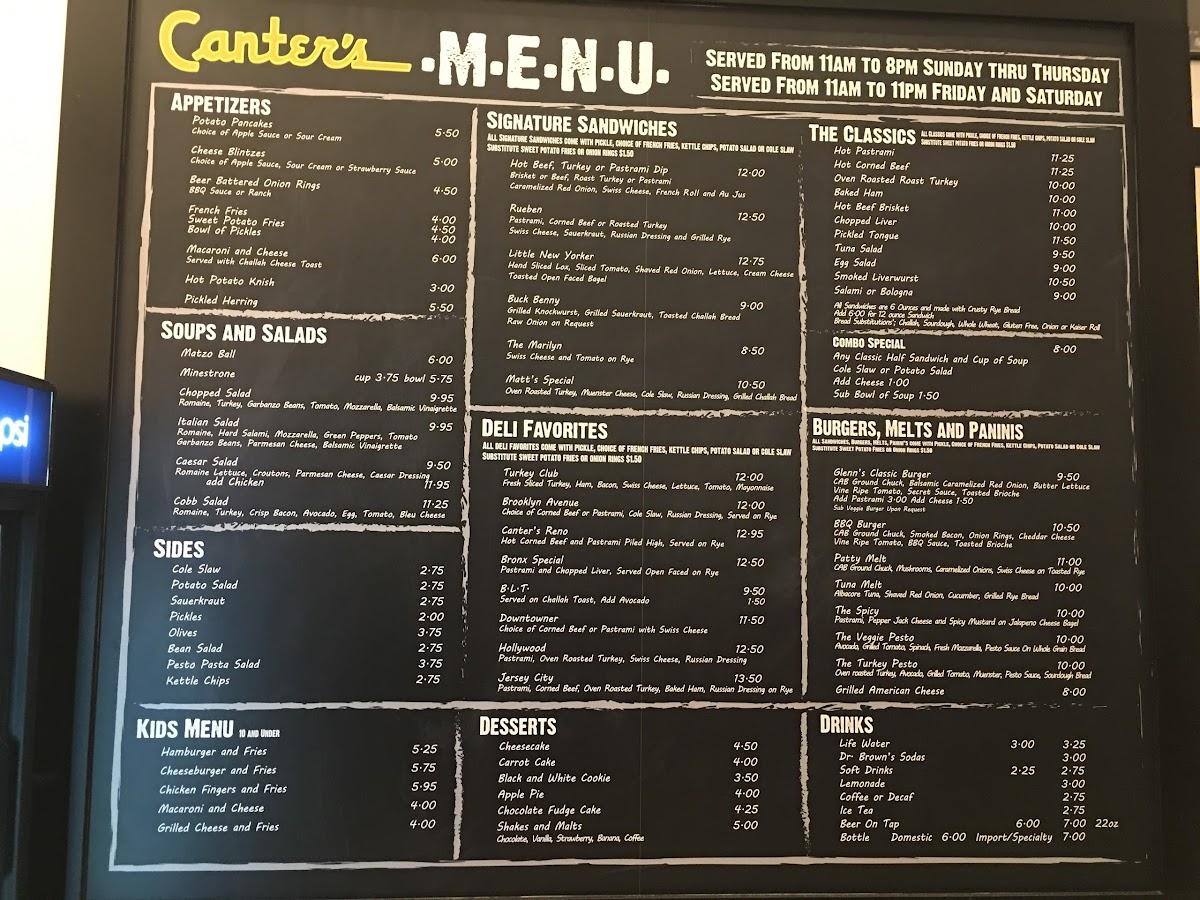 Menu at Canter's Delicatessen restaurant, Reno, 407 N Virginia St