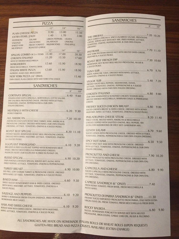 Menu at Cortina's Italian Market & Pizzeria, Anaheim, W Orange Ave