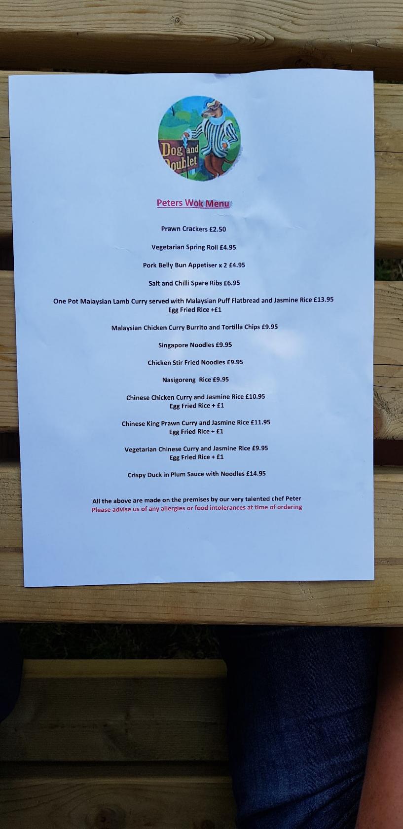 Menu at Dog & Doublet Inn pub & bar, Curdworth