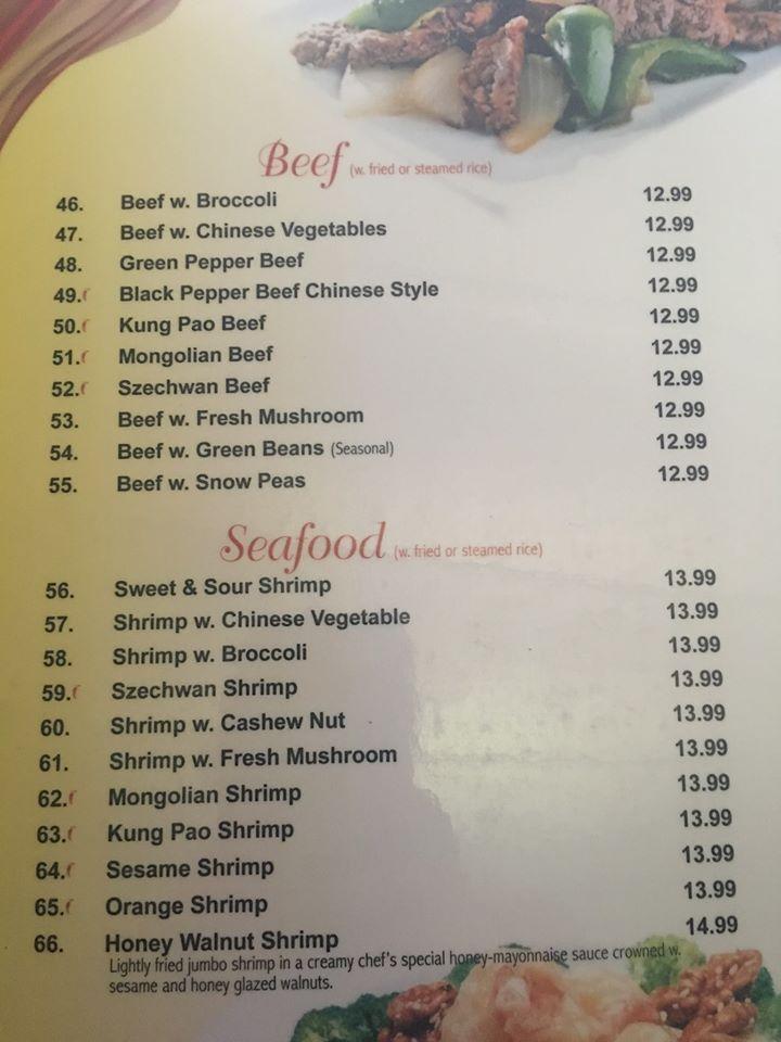 Menu at Dragon Village restaurant, Colville