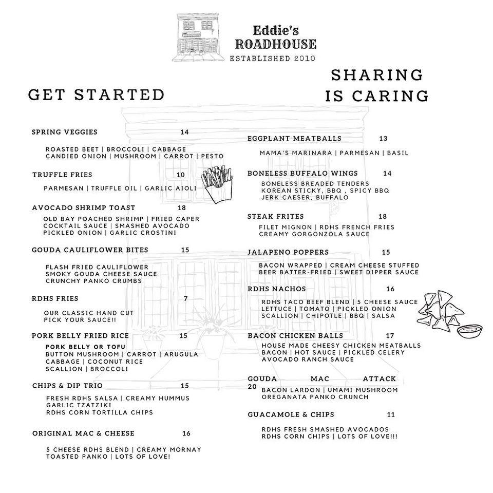 Menu at Eddie's Roadhouse restaurant, Warwick