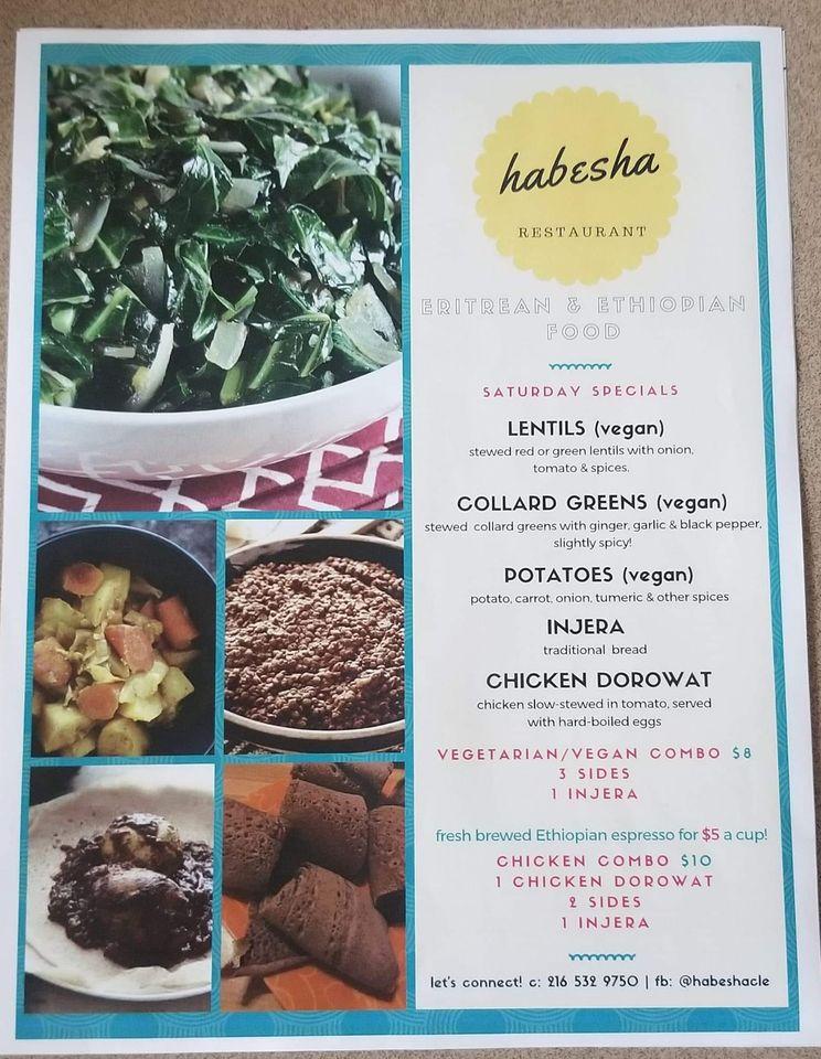 Menu at Habesha Ethiopian and Eritrean Restaurant, Cleveland