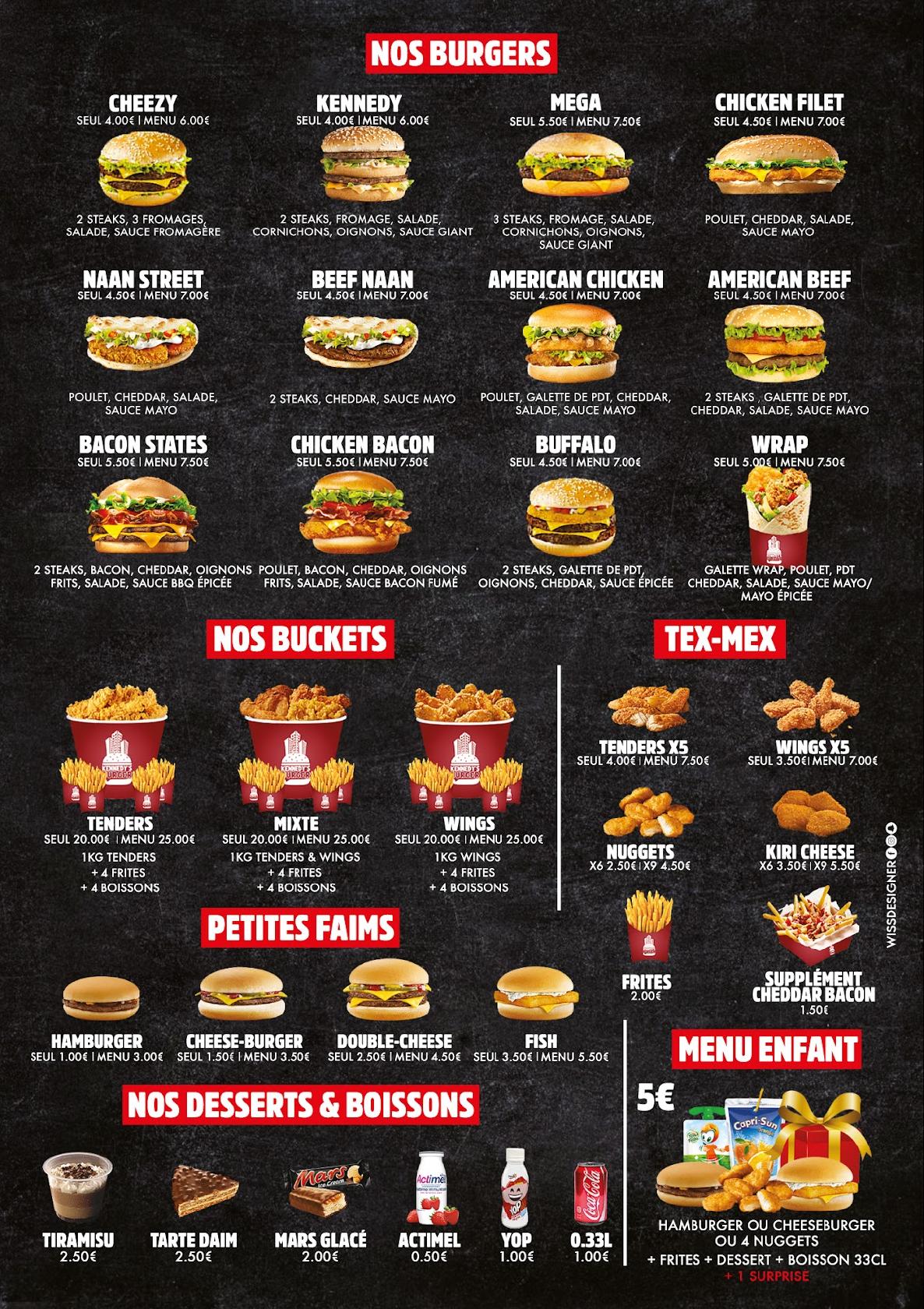 Carta del restaurante Kennedy’s Burger, Loos