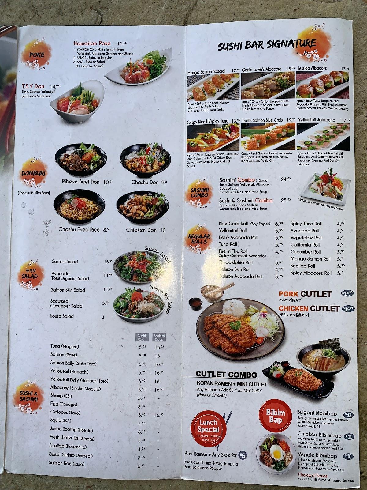 Menu at Kopan Sushi & Ramen restaurant, Burbank, 220 N San Fernando Blvd