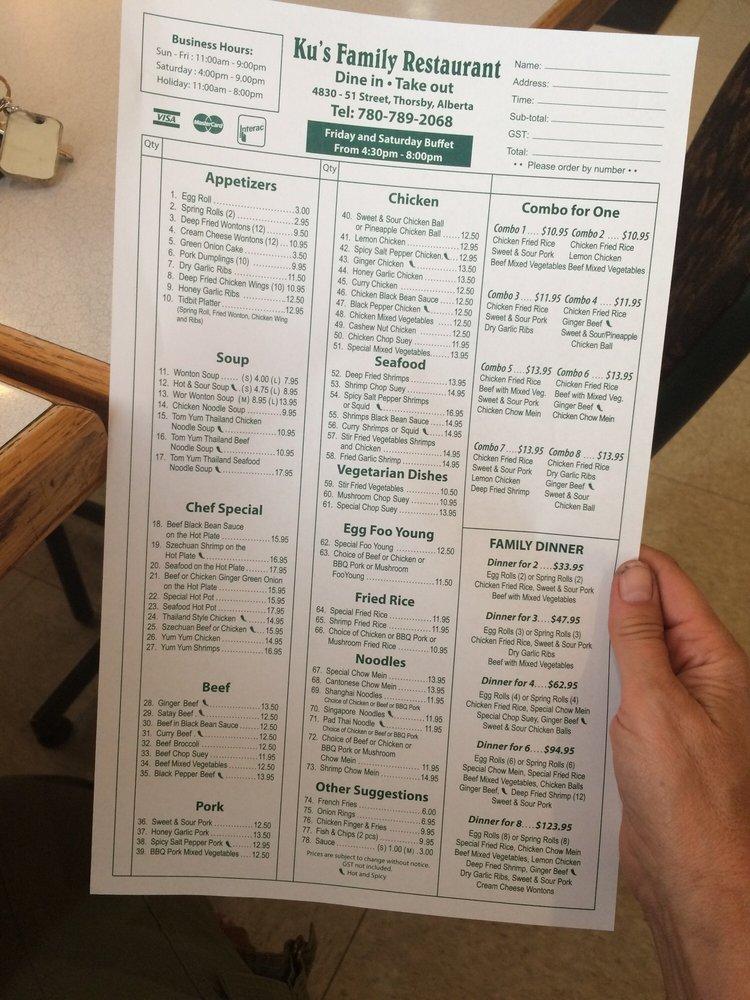 Menu at Ku's Family Restaurant, Thorsby